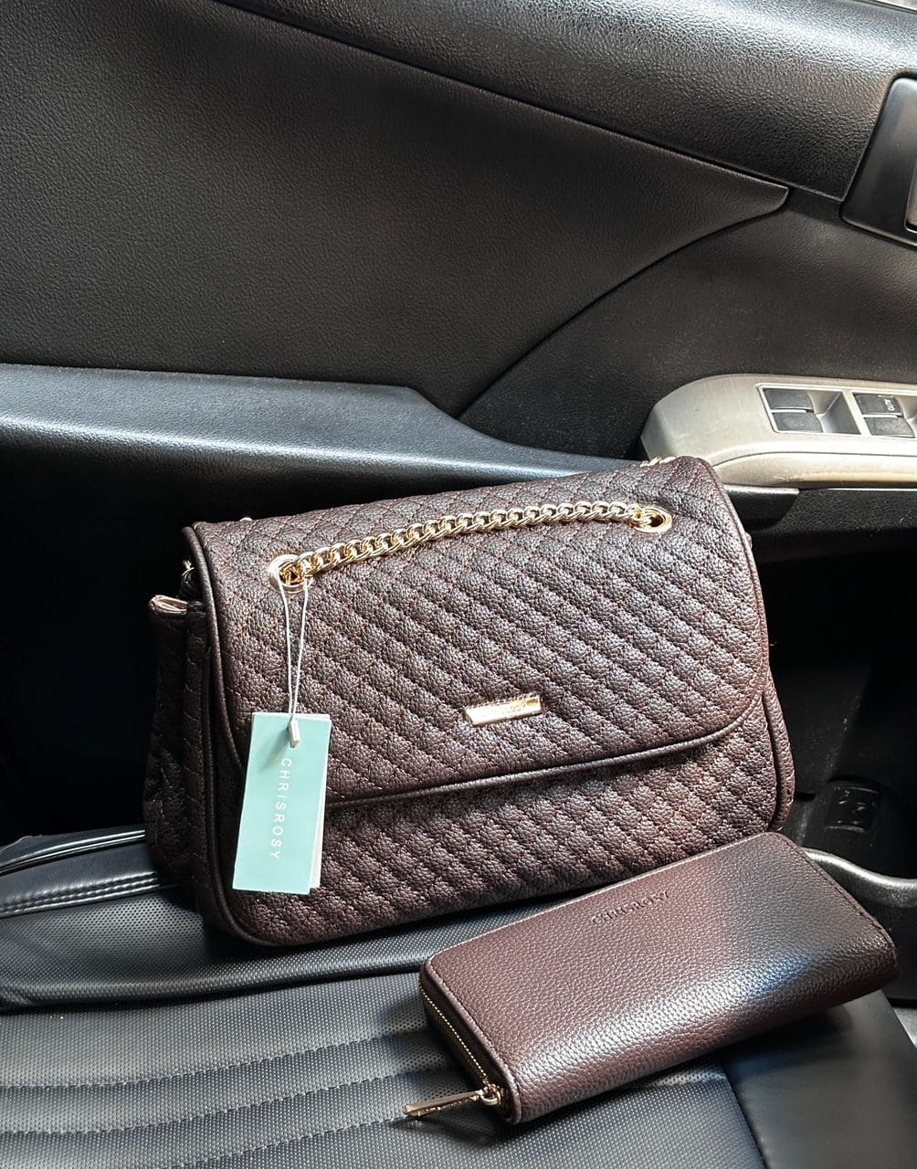 CHRISROSY Diamond-Quilted Flap Shoulder Bag and Matching Zip-Around ...